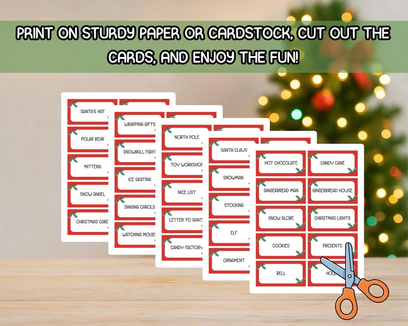 100 Christmas Pictionary Cards | Christmas Eve Activity | Holiday ...