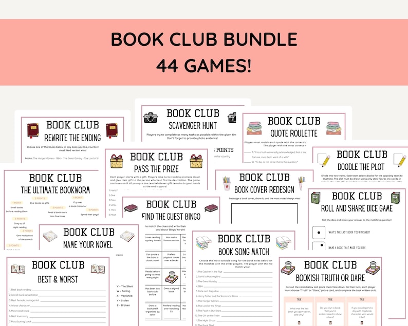 44 Book Club Games Bundle, Fun and Interactive Reading Activities, Book ...