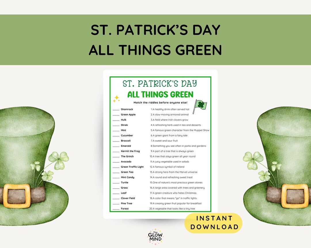 All Things Green Game, St Patricks Day Activity for Kids, Printable St ...