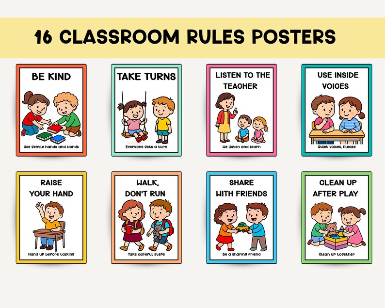 Classroom Rules Posters, Bright & Positive Behavior Charts, Colorful Classroom Decor, Teacher ...