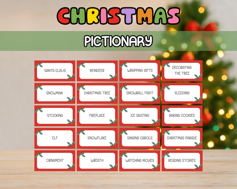 100 Christmas Pictionary Cards | Christmas Eve Activity | Holiday ...