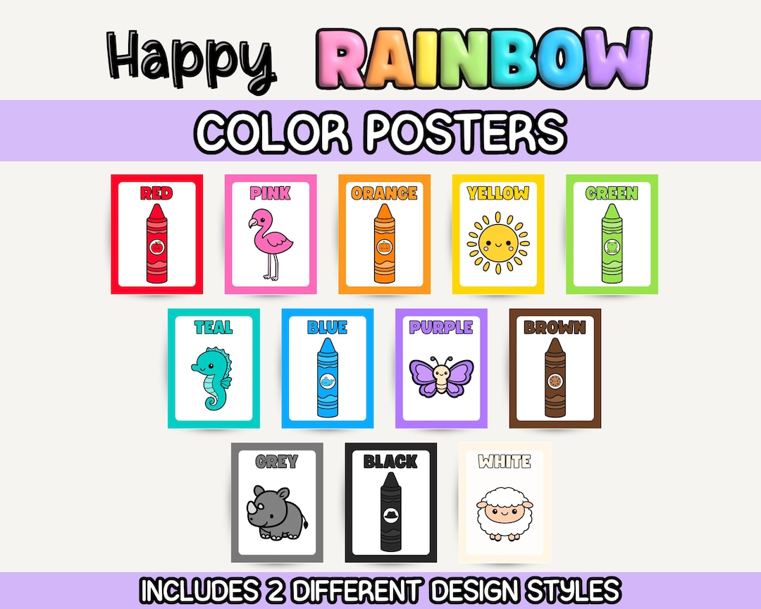 Happy Rainbow Color Posters | Preschool Learning Wall Art (digital ...