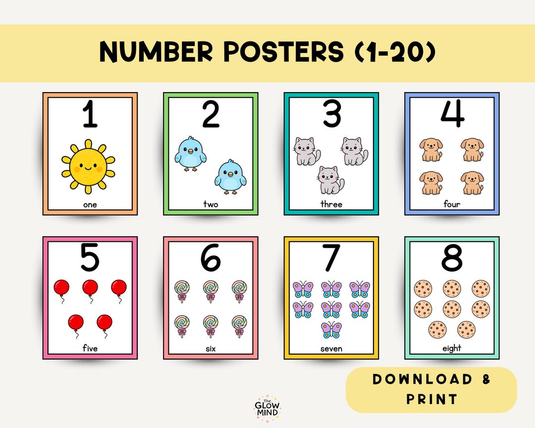 Colorful Number Posters 1-20: Classroom Math Decor (PDF Download ...