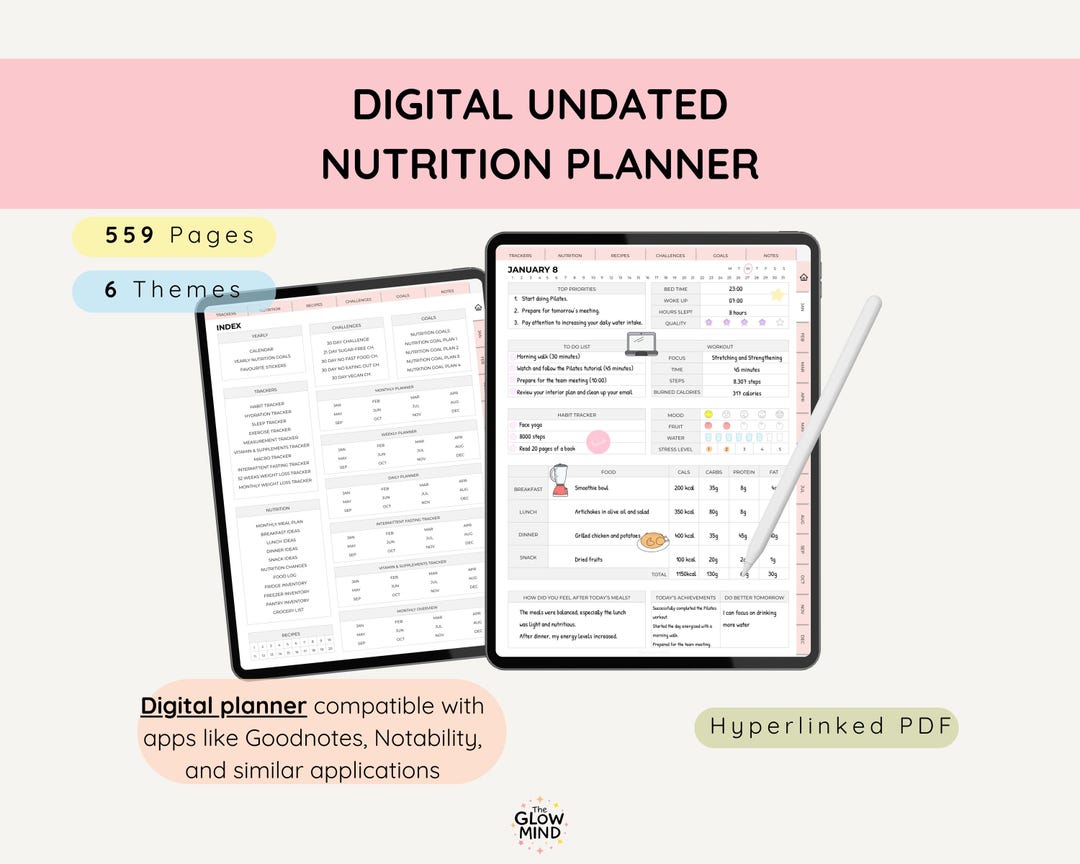 Digital Undated Nutrition Planner: Health & Fitness Tracker (goodnotes ...