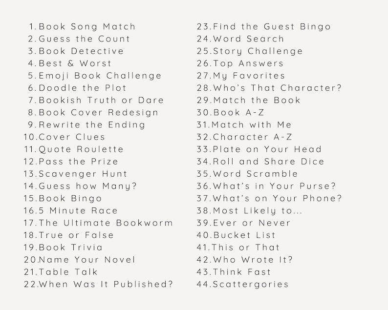 Book Club Games Bundle: 44 Fun Reading Activities (printable) - Etsy