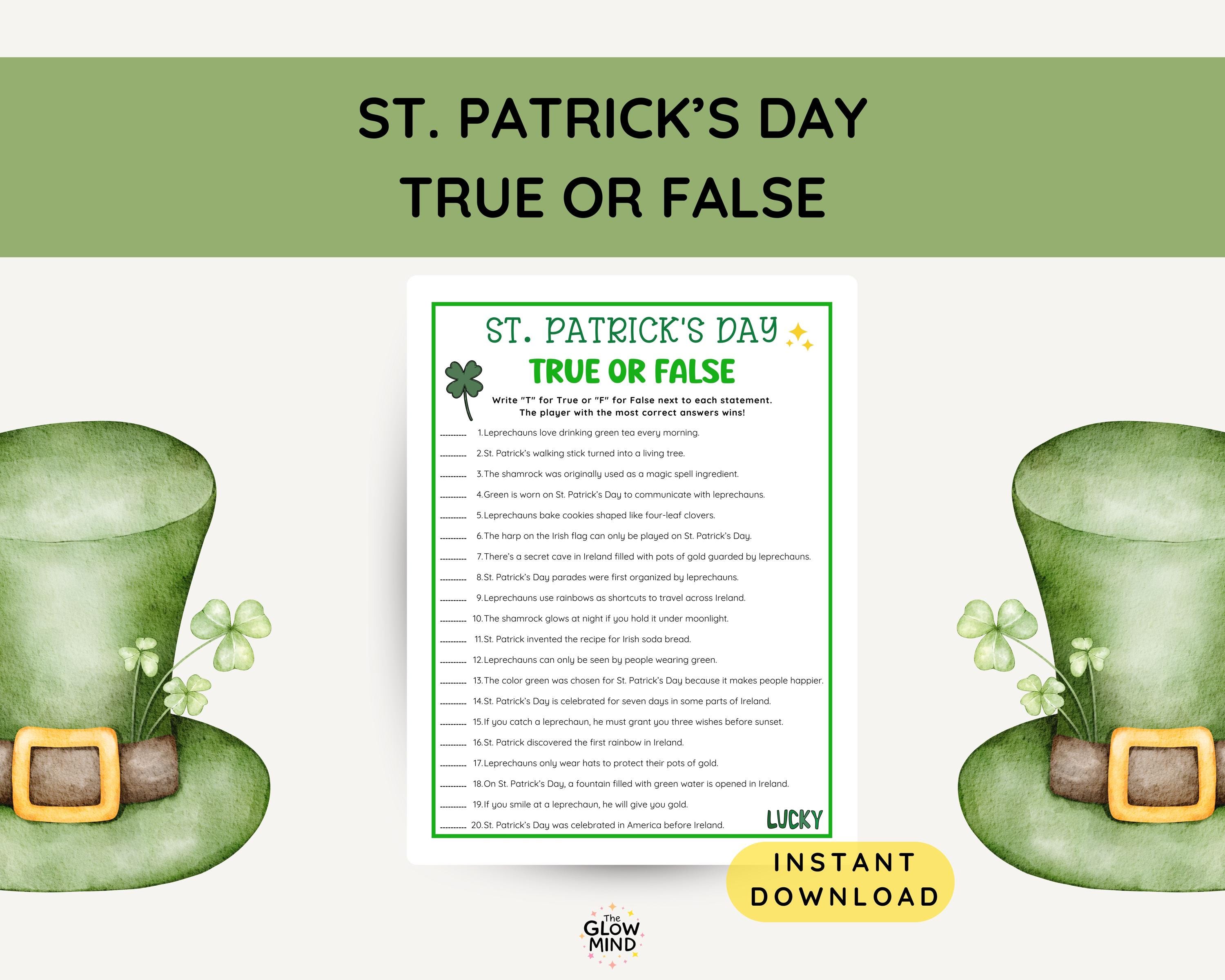 St. Patrick's Day True or False Game: Irish Trivia (PDF) - Etsy