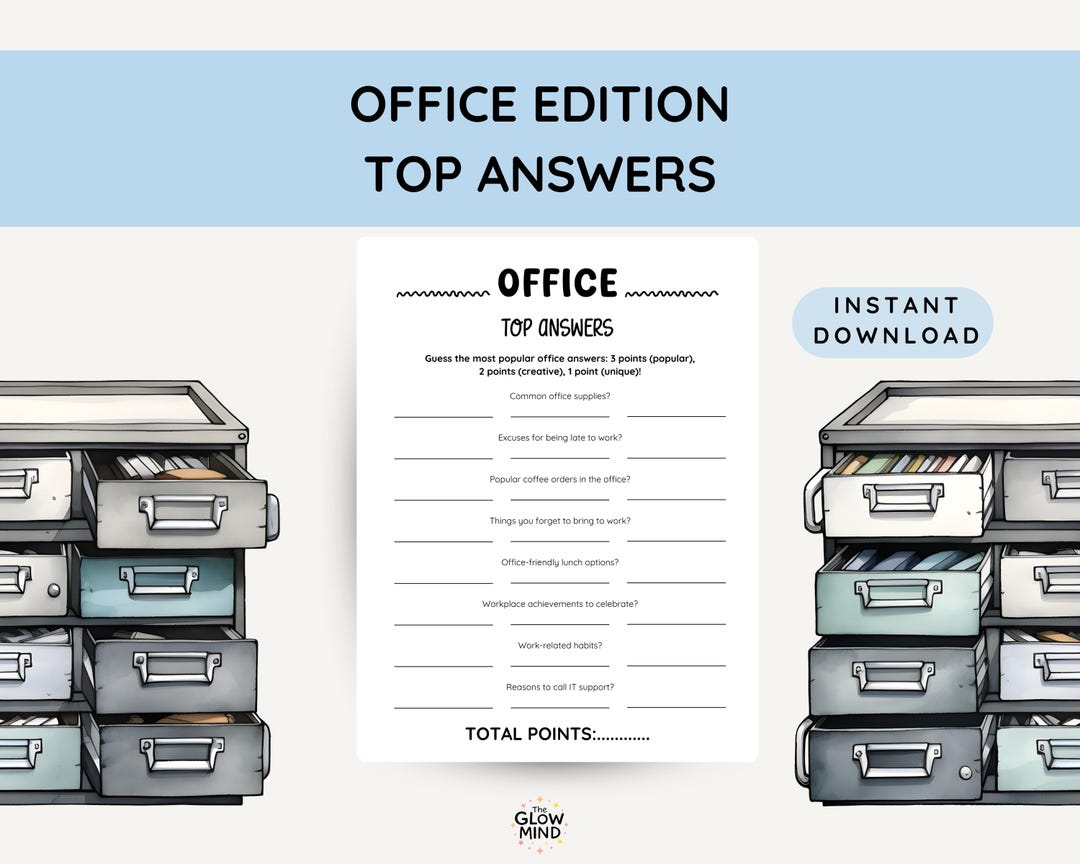Office Top Answers Game Printable, Guess the Top Answers, Office ...