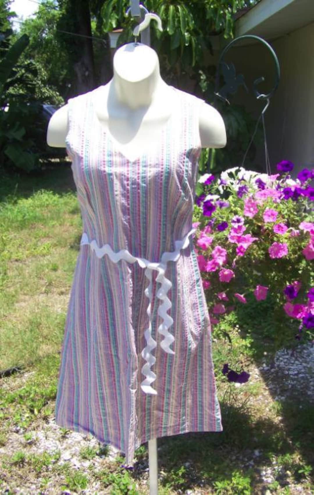 Vintage Pastel Striped Dress With JUMBO Ric Rac Belt Rainbow Cute ...