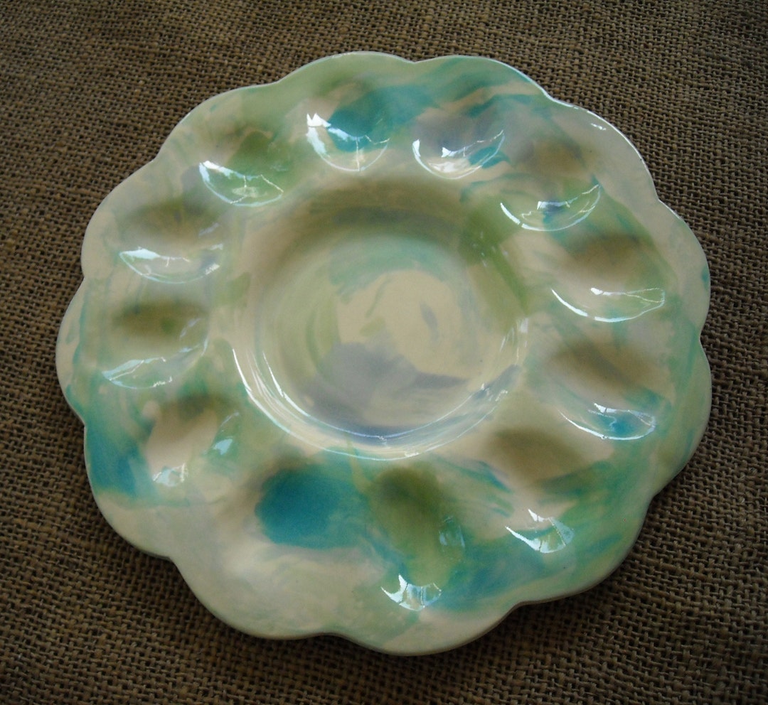 Ceramic Deviled Egg Plate Handmade Ceramic Egg Dish Oyster Dish Egg ...