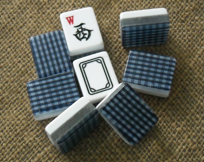 8 Blue Plaid Mahjong Tiles - Colorful Mahjong Tiles - Mah Jong Tiles ...