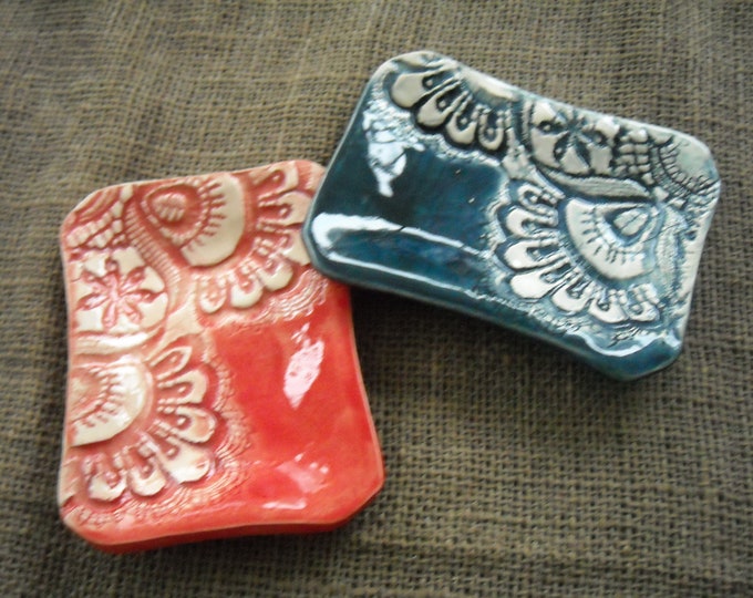 Ceramic Soap Dish Lace Decorated Soap Dish Bathroom Decor Handmade ...