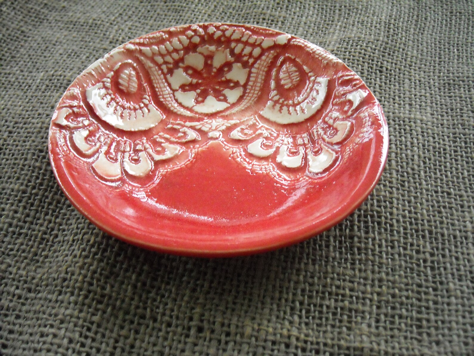 Red Pottery Bowl Handmade Pottery Lace Textured Bowl - Etsy