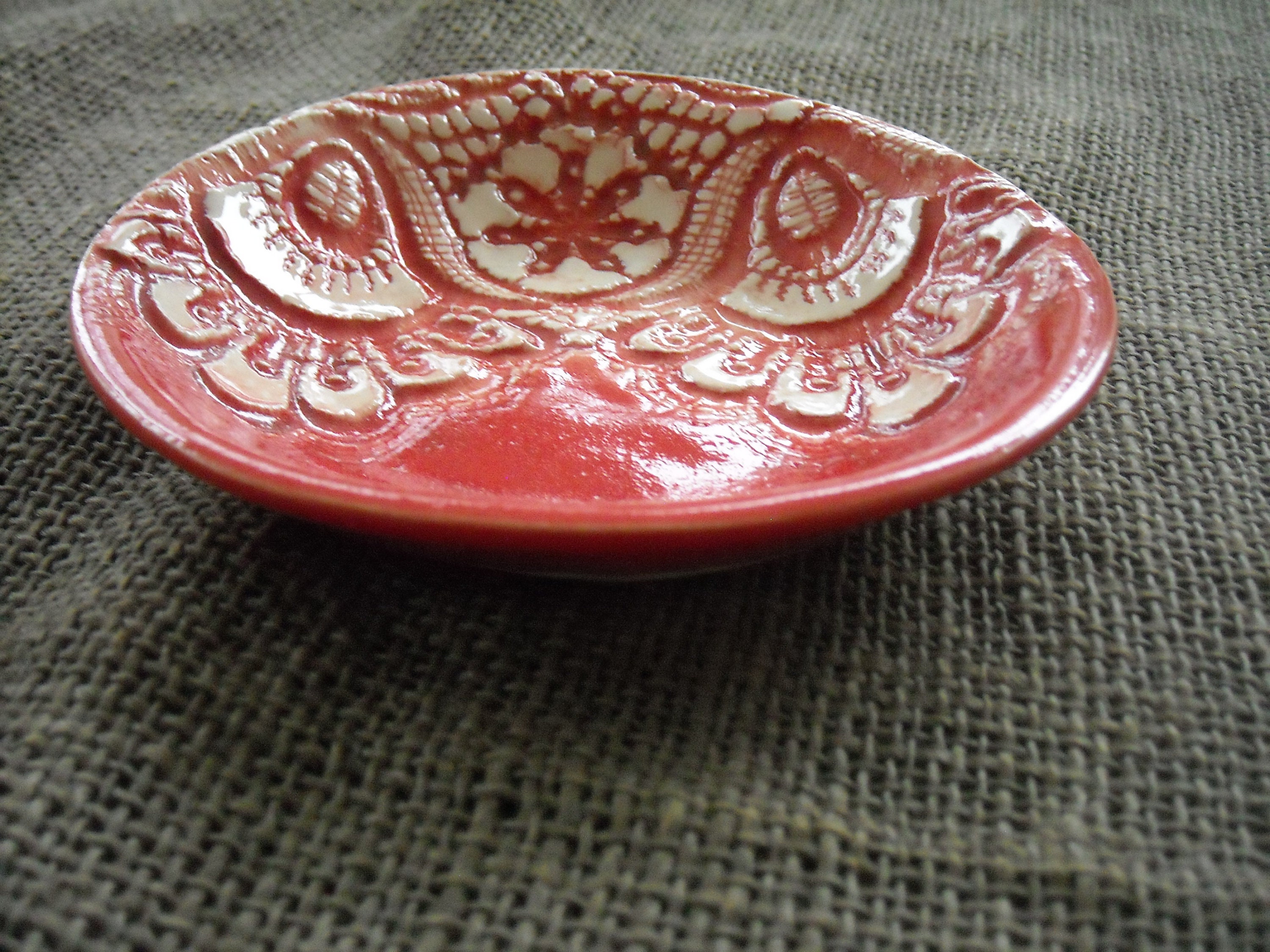 Red Pottery Bowl - Handmade Pottery - Lace Textured Bowl - Decorative ...
