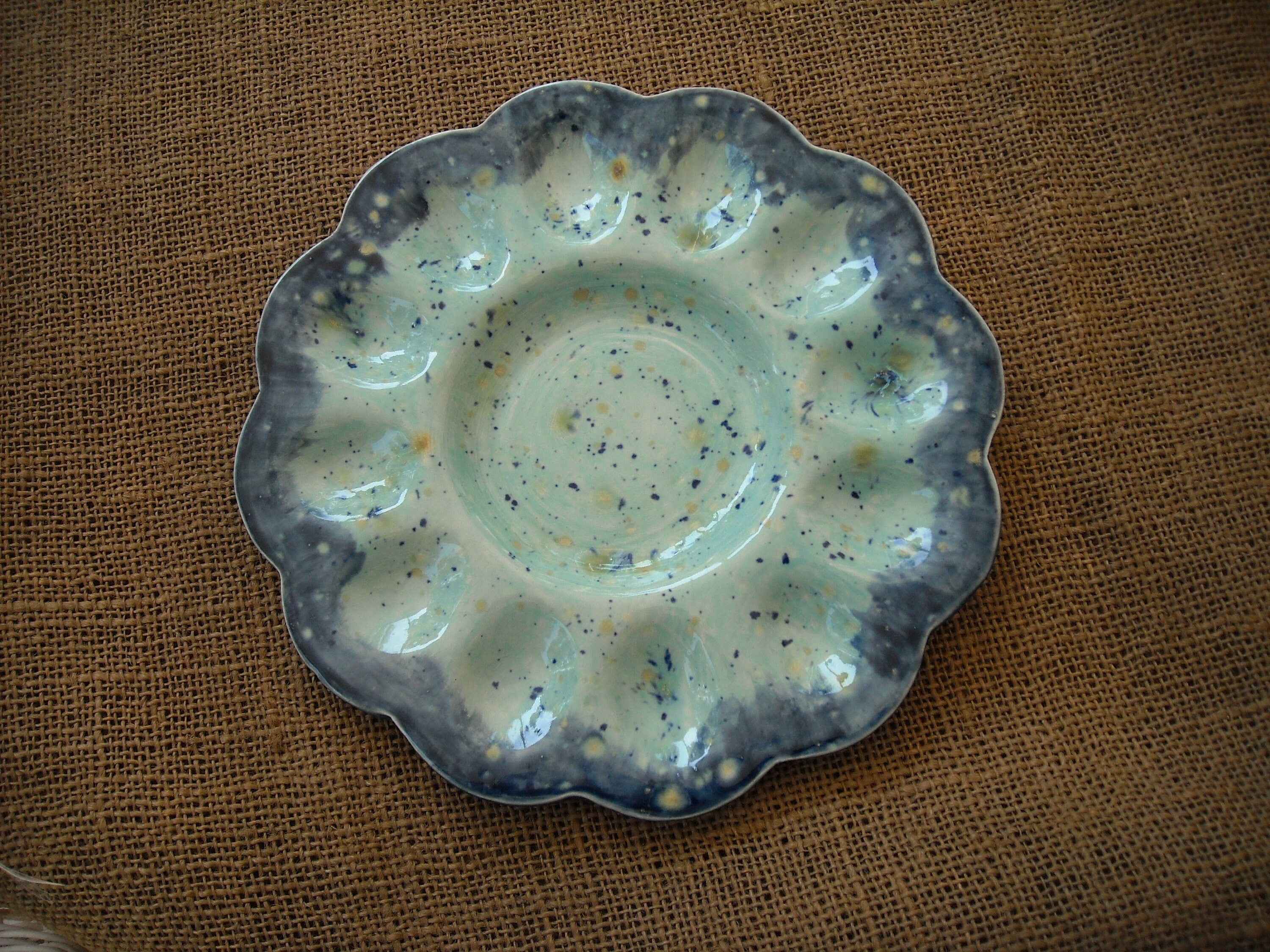 Ceramic Deviled Egg Plate Handmade Ceramic Egg Dish Blue | Etsy
