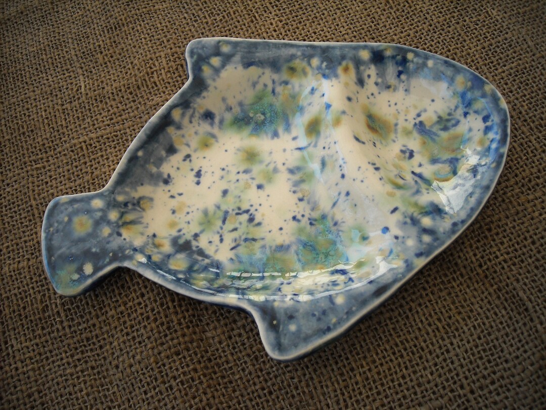 Ceramic Fish Plate - Chip and Dip Dish - Shrimp Dish - Nautical Theme ...