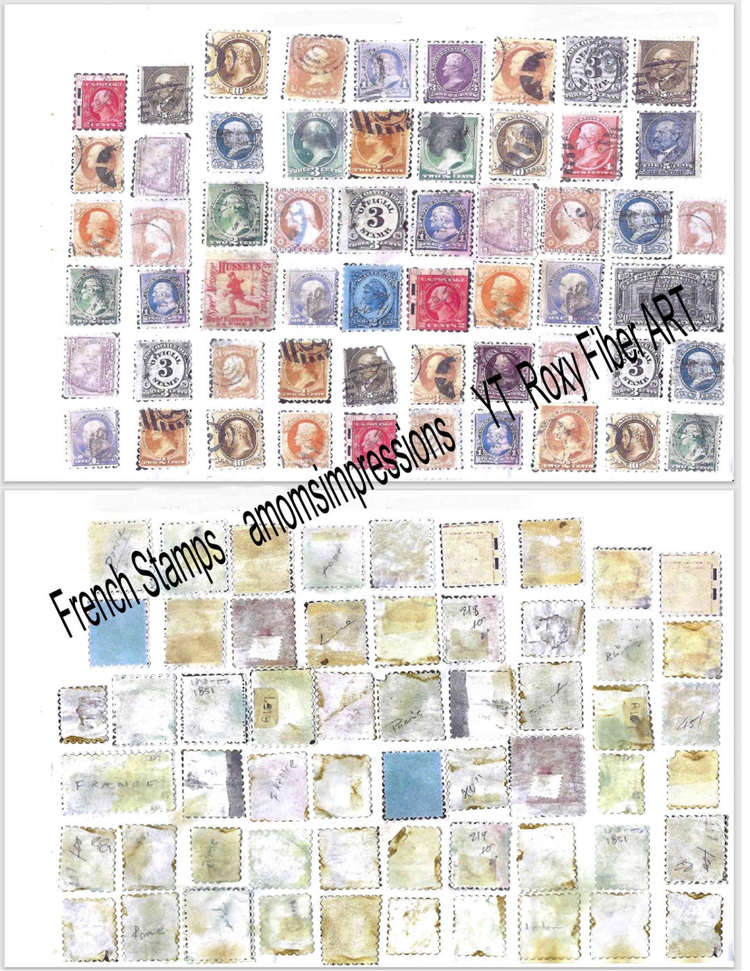 French Stamps, Front & Back Images, 2 Collage Pages, Cancelled Postage ...
