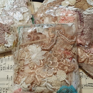 Snippet Bundles, Dyed Vintage, New, Lace,fabric Scraps,remnants ...