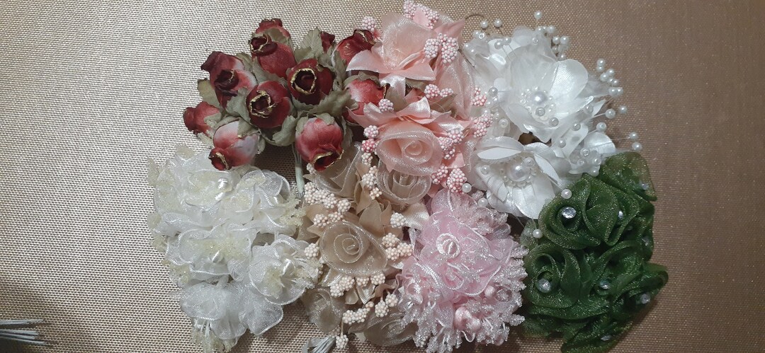 DESTASH Flowers, OVER 50 Flowers -shabby Pink, Creme, White, Olive, Tan ...