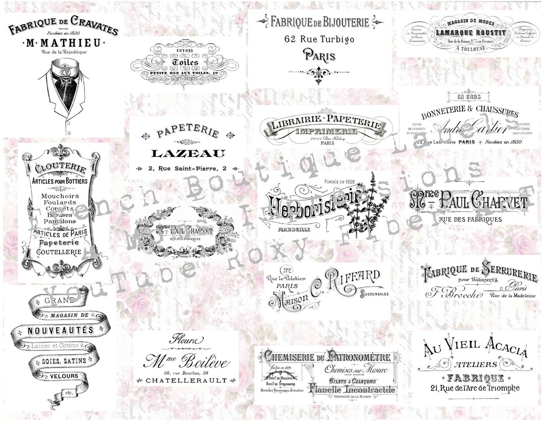 French Boutique Labels, Collage Tear Sheet, Digital File, Down Load ...