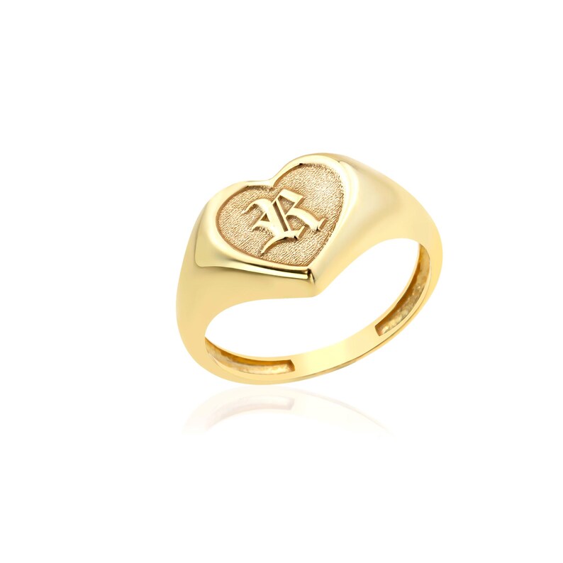 Initial Heart Pinky Ring - Personalized 14K Real Gold Signet Ring ...