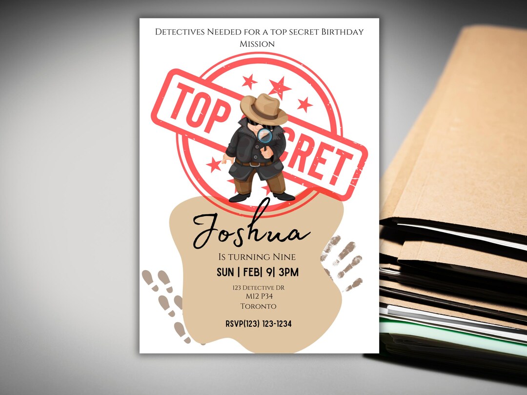 Top Secret Detective Party Invitation, Crack the Case Birthday Invite ...