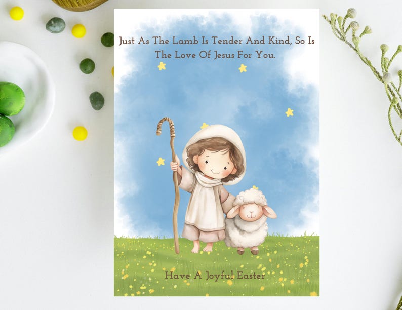 Editable Christian Easter Card for Kids |cute Jesus & Lamb Card | Easter Greeting Card ...