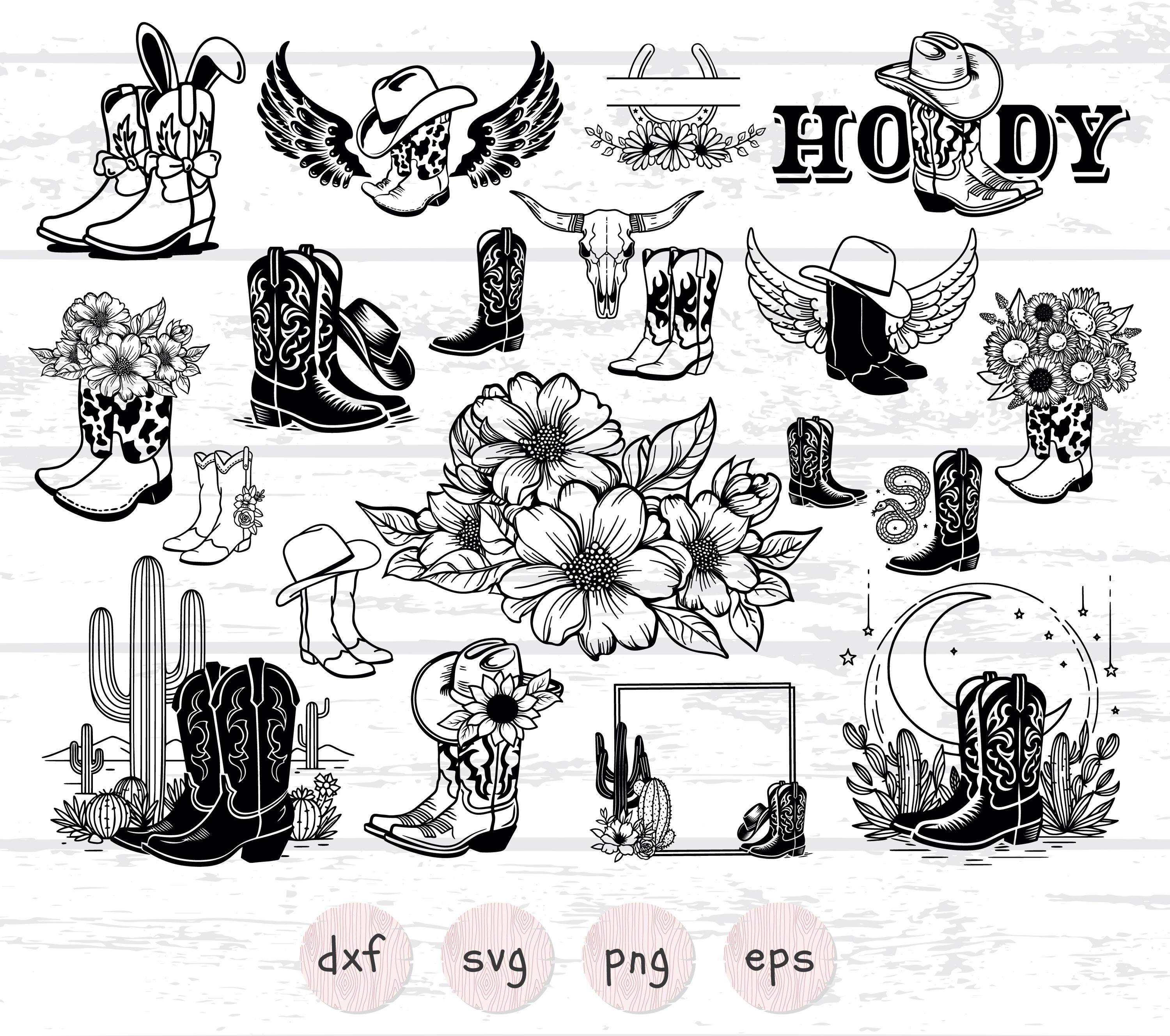 Cowboy Boots SVG Bundle | Western Boots Clipart | Country Style Cut ...