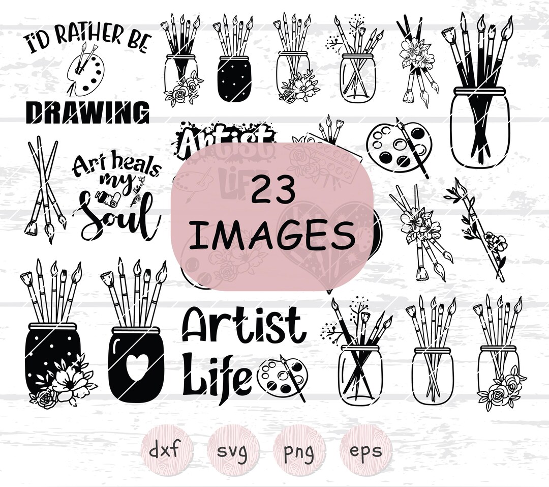 Artist Supplies Svg School Supplies SVG Paint Brushes Svg Jar With ...