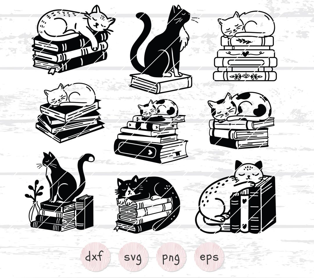 Cute Cat Drawing , Cat With Book SVG, Reading SVG, Cat Clipart, Kitty ...