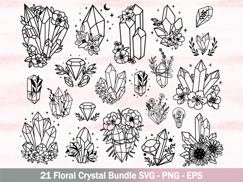 Crystals SVG Files, Crystal Cut File, Crystal Floral Svg, Crystal ...