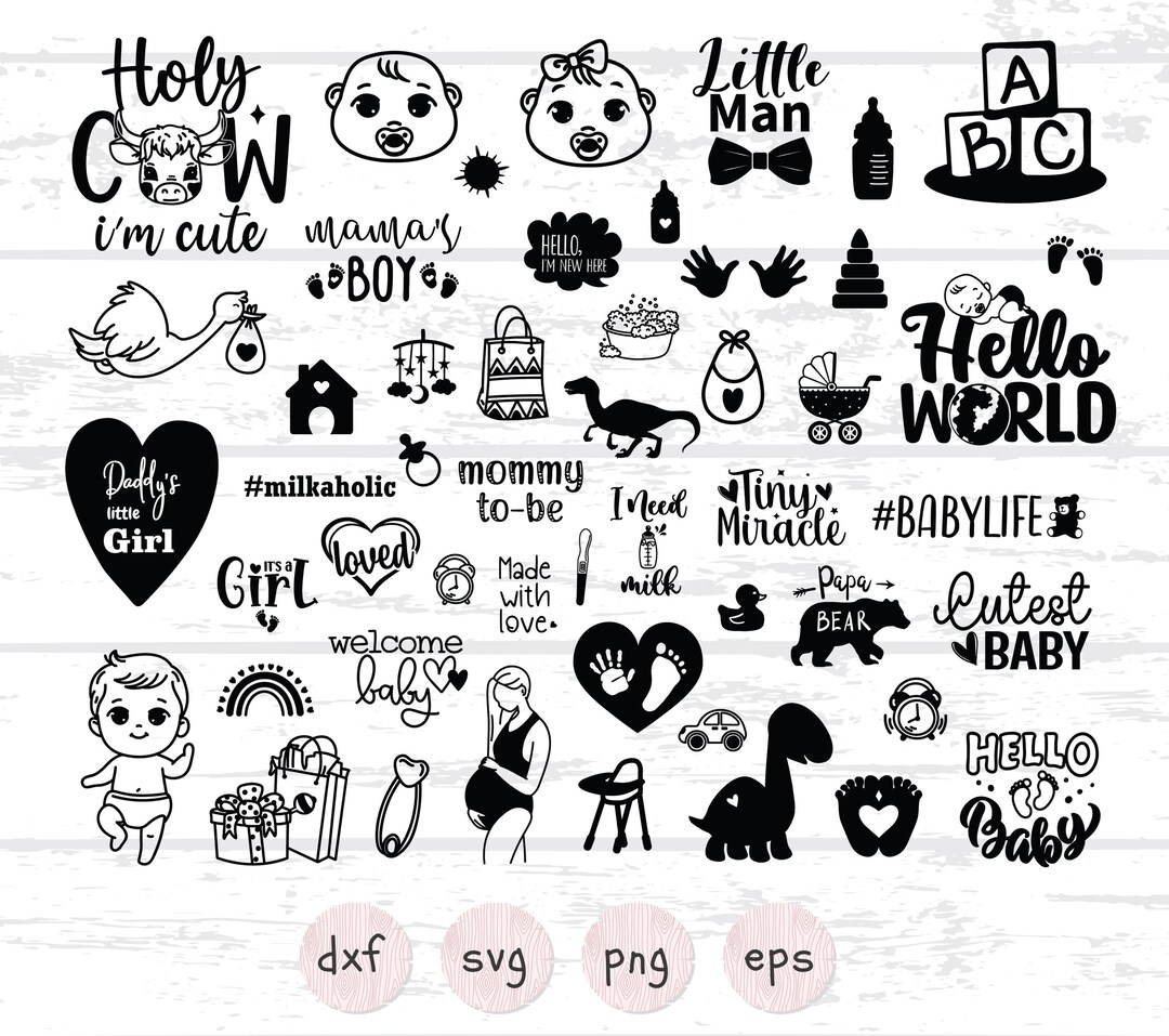 50 Newborn SVG Bundle, Baby Clipart, Baby Shower PNG, Mom and Dad ...