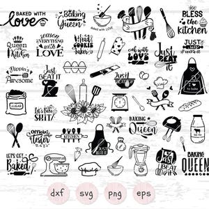 Baking SVG Bundle | 47 Kitchen Clipart PNG, EPS | Baking Queen, Cooking ...