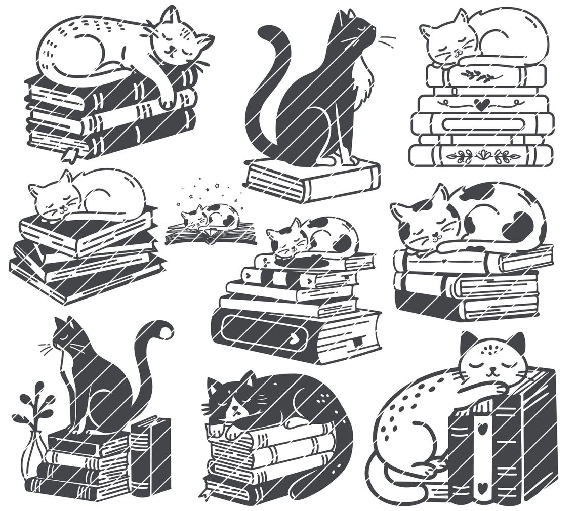 Cat SVG, Book SVG, Reading SVG, Cat Clipart, Kitty Svg, Animal Svg ...