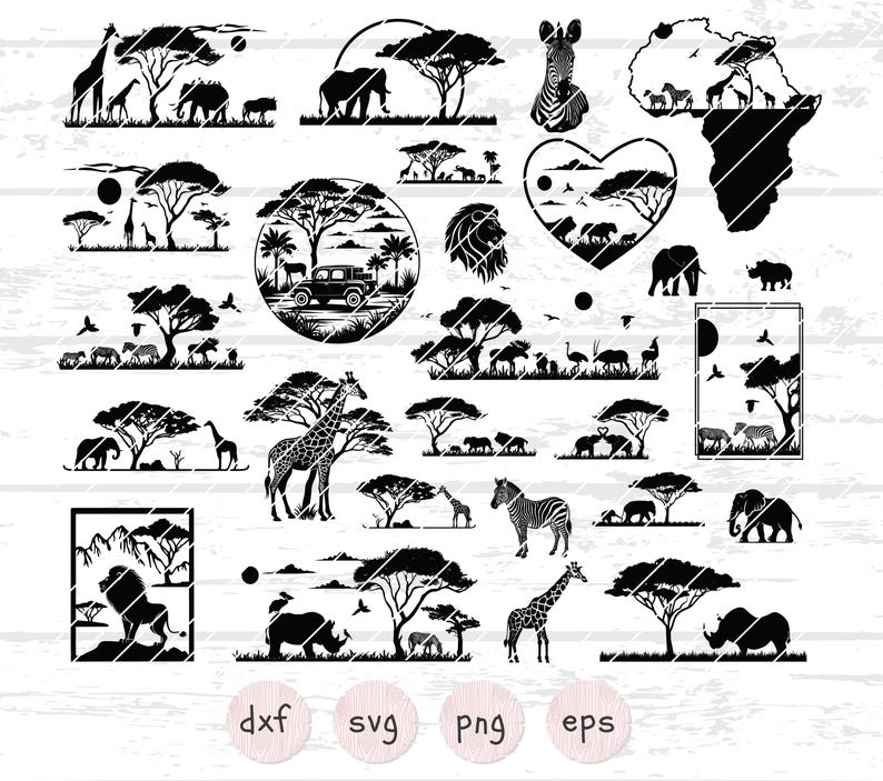 Safari Animals SVG Bundle, Giraffe SVG, Elephant, Rhinosvg, Lion King ...