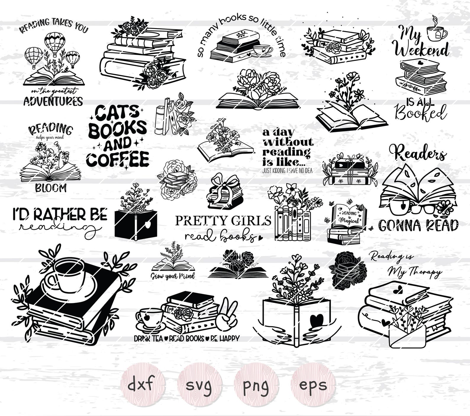 Reading SVG Bundle, Floral Book Svg, Cut Files, Commercial Use, Cricut ...