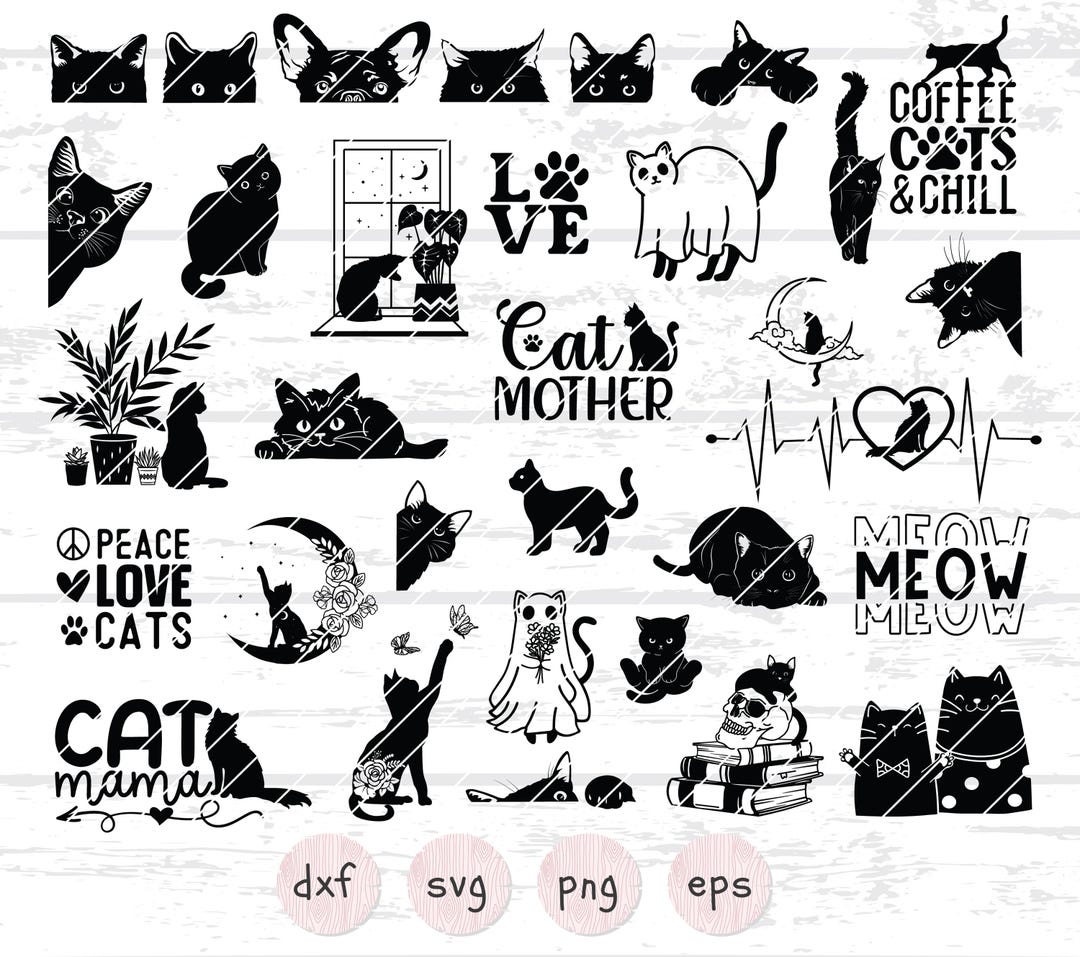 30 Cute Cat SVG Bundle | Meow Clipart & Cat Mom Quotes | Whimsical ...