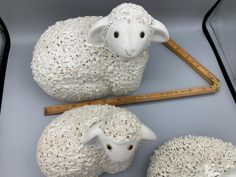 Vintage Ceramic Sheep Lamb Family Set of 3, Highly Textured, 1 Larger ...