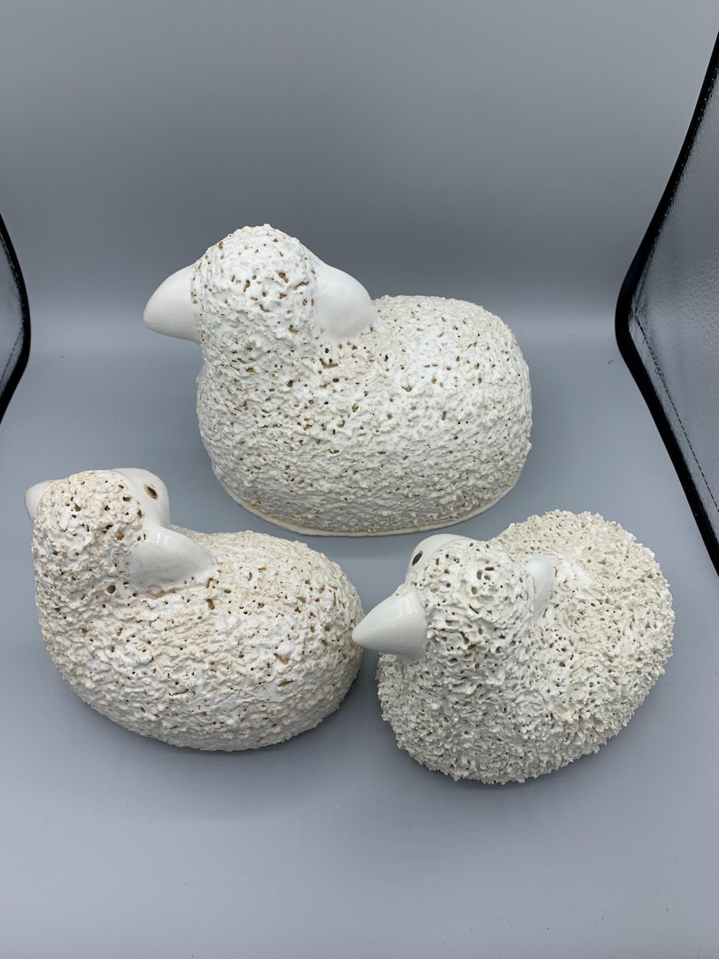 Vintage Ceramic Sheep Lamb Family Set of 3, Highly Textured, 1 Larger ...