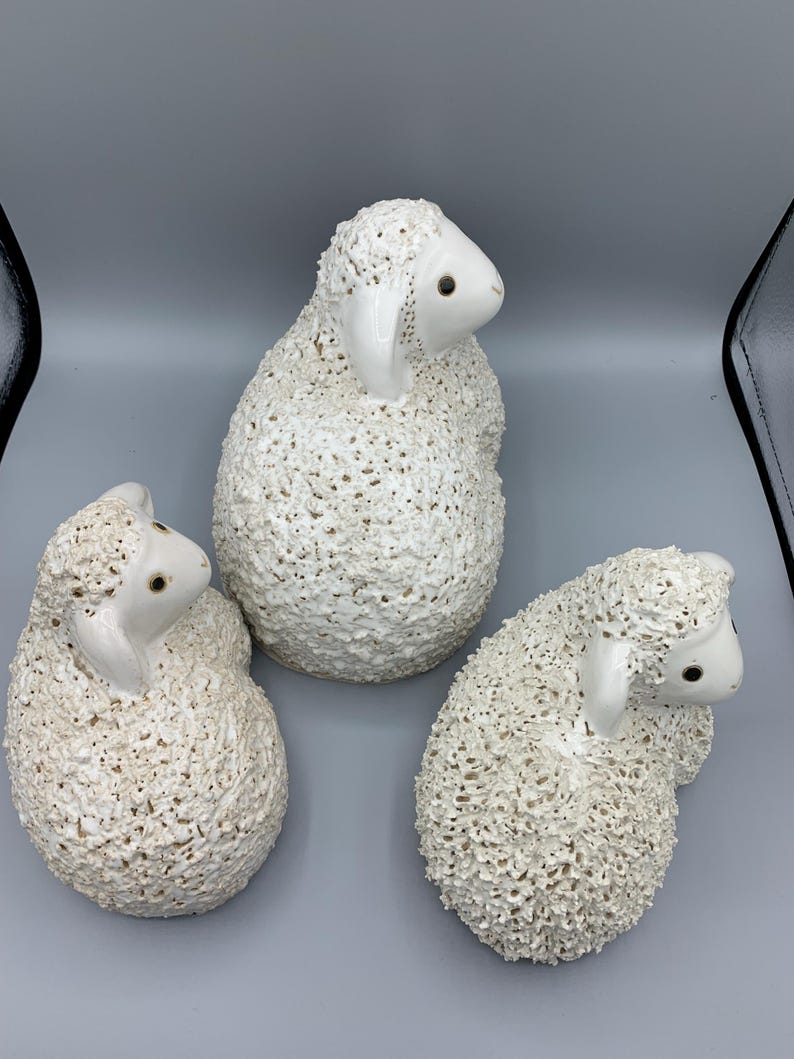Vintage Ceramic Sheep Lamb Family Set of 3, Highly Textured, 1 Larger ...