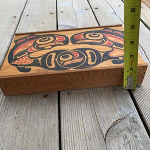 Vintage West Coast Haida Indigenous Art Salmon Cedar Box. Lid Slides ...
