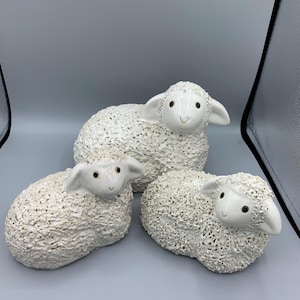 Vintage Ceramic Sheep Lamb Family Set of 3, Highly Textured, 1 Larger ...
