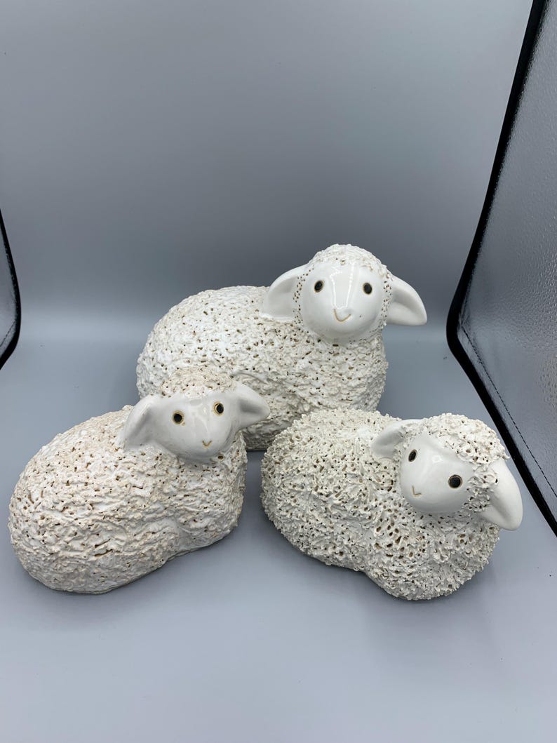 Vintage Ceramic Sheep Lamb Family Set of 3, Highly Textured, 1 Larger ...
