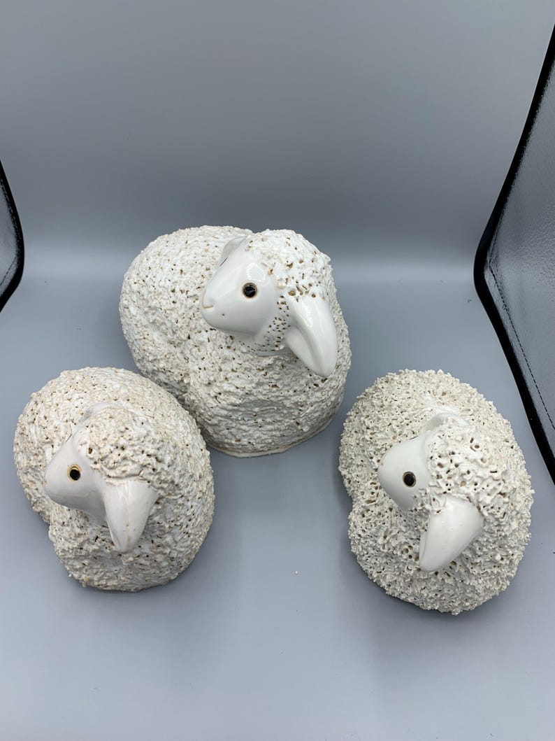Vintage Ceramic Sheep Lamb Family Set of 3, Highly Textured, 1 Larger ...