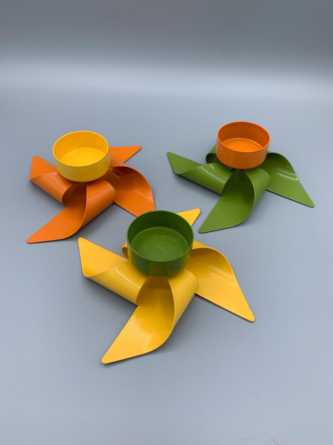 Set of 3 Vintage Tea Light Candle Holders, Pinwheel Shaped - Etsy