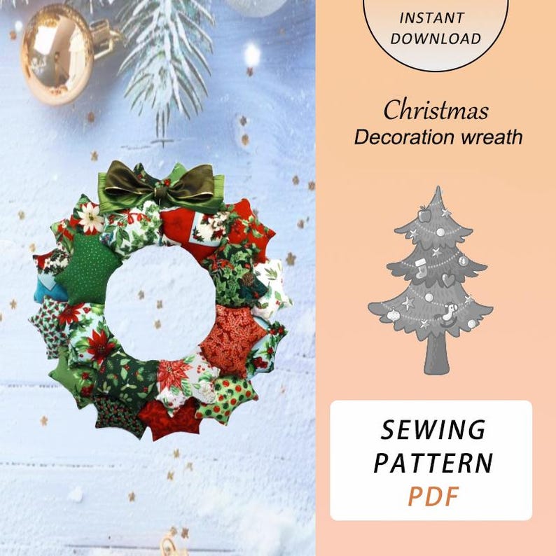 Christmas Wreath Sewing Pattern, Christmas Decoration, Festive Wreath ...