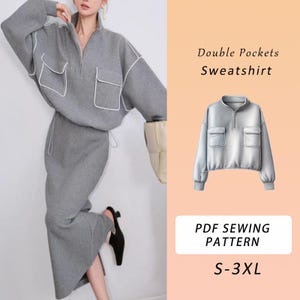 Women's Sweatshirt PDF Sewing Pattern, Double Pockets Sweatshirt ...