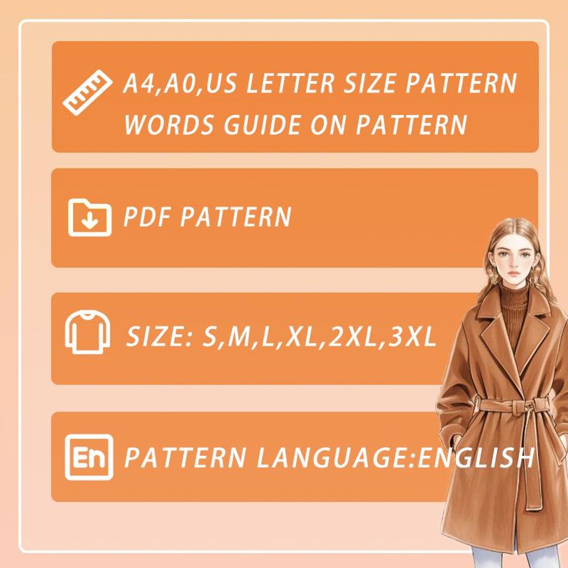 Chic Wool Coat PDF Sewing Pattern, Women's Wool Coat, Coat Pattern ...