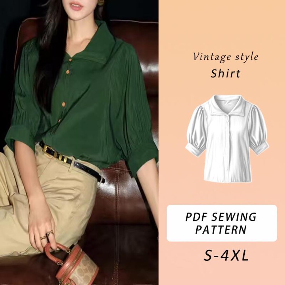 Women's Vintage Shirt Sewing Pattern, Vintage Shirt, Women's Fashion ...