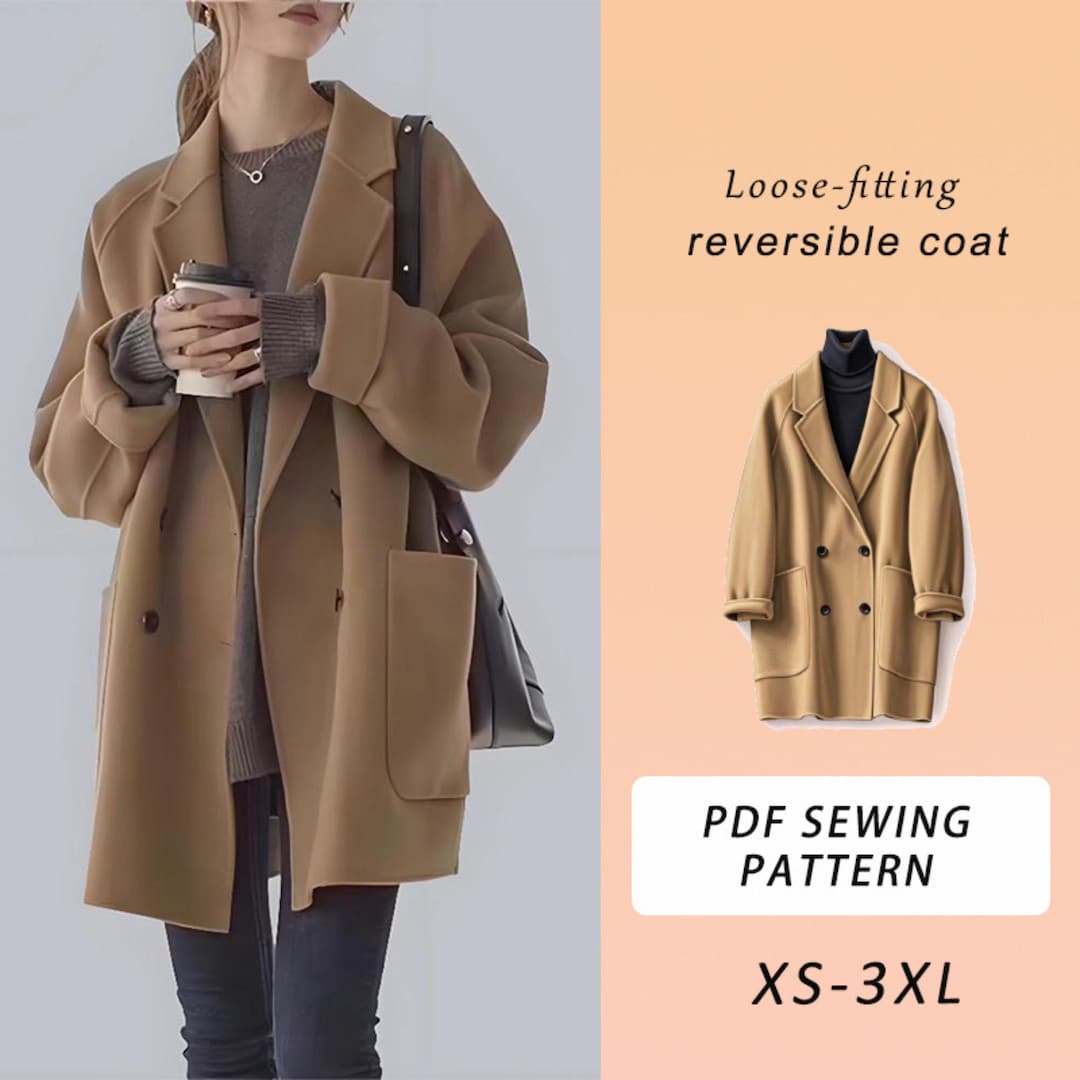 Loose Fit Womens Coat Sewing Pattern, Reversible Coat, Outer Wear, Coat ...