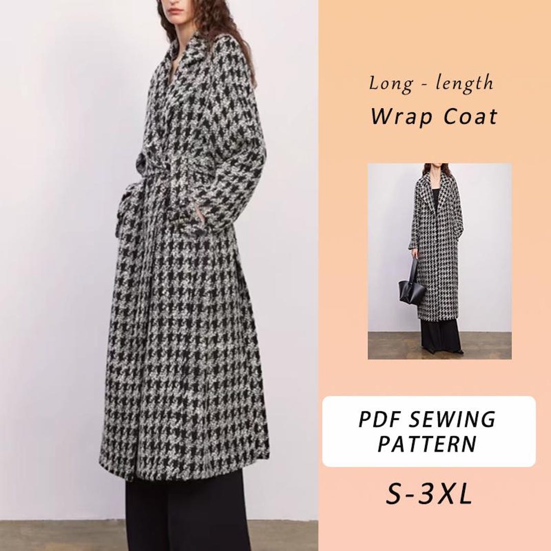 Long Wrap Coat PDF Sewing Pattern, Women's Winter Coat Pattern, S-3XL ...
